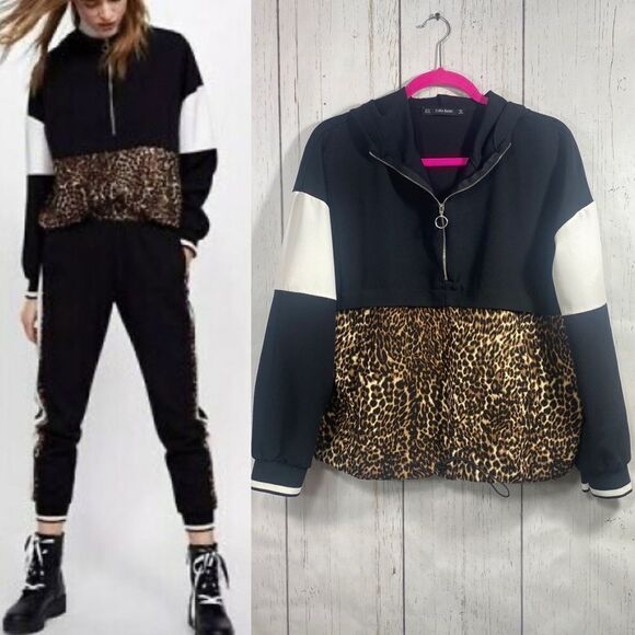 Zara | Tops | Zara Basic Cheetah Print Half Zip Colorblock ...